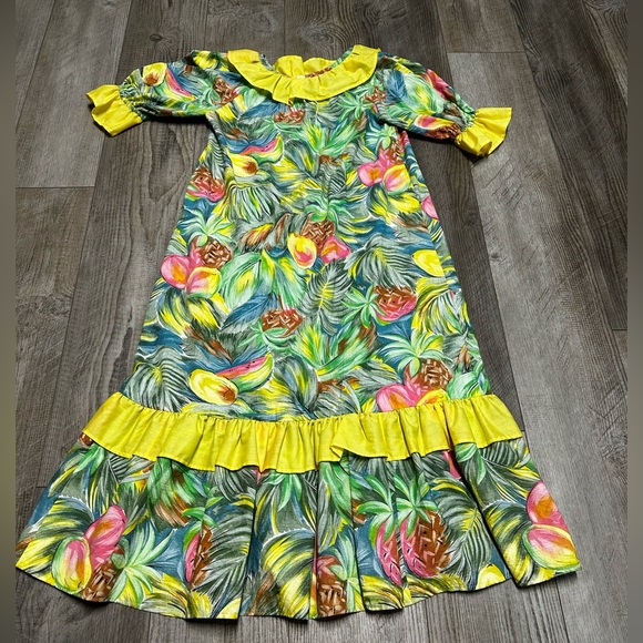 Vintage | Dresses | Vintage 8s Handmade Sewn Floral Tropical Hawaiian ...